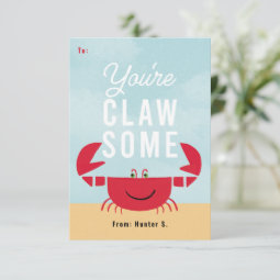You're Claw-some Crab Beach Classroom Valentine Invitation | Zazzle
