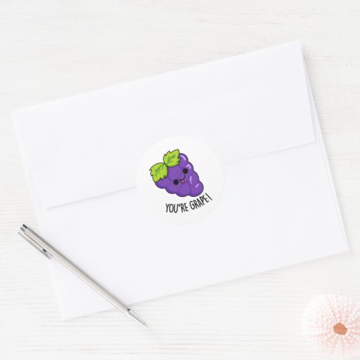You're Grape Funny Fruit Pun Classic Round Sticker | Zazzle