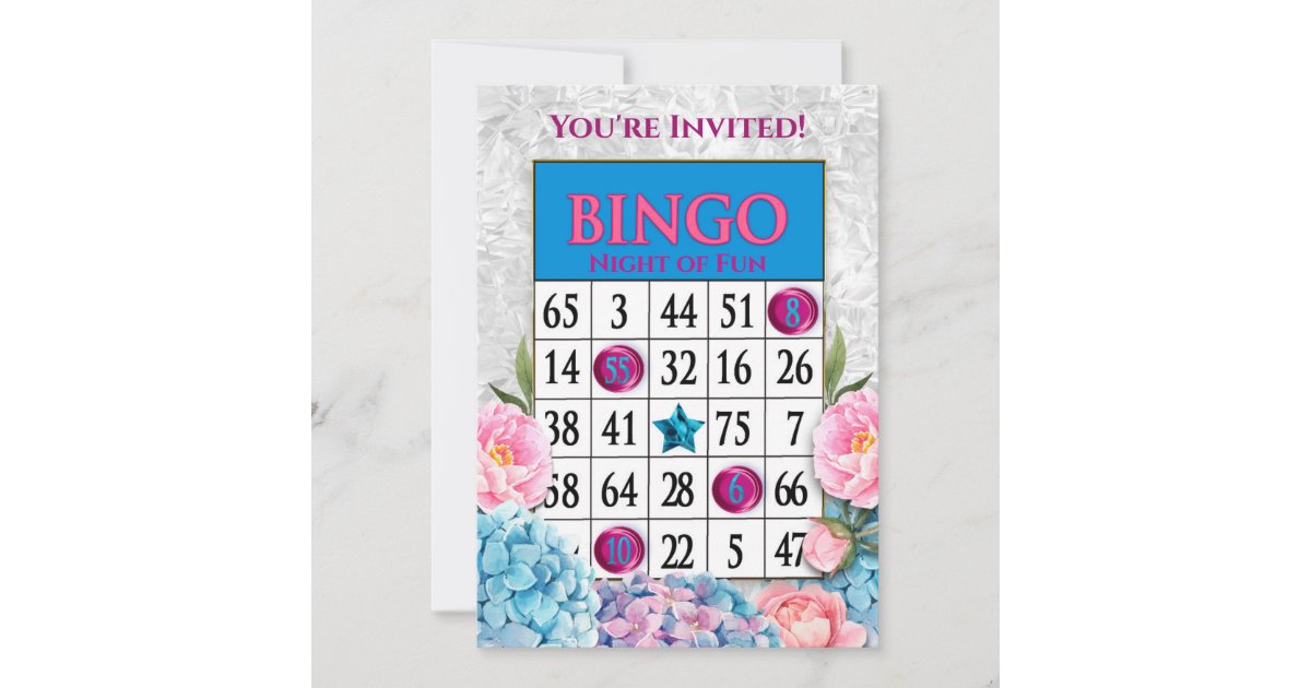 You're Invited Bingo Night Party Flowers Invitation | Zazzle
