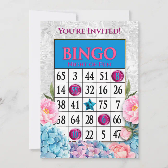 You're Invited Bingo Night Party Flowers Invitation | Zazzle