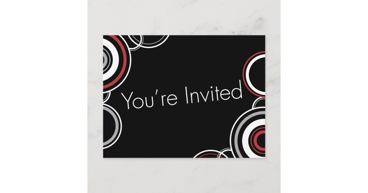You're Invited - Black & Red Circles Invitation Postcard | Zazzle