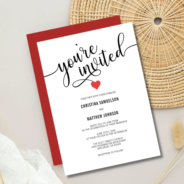 You're Invited Black White Red Valentine Wedding Invitation | Zazzle