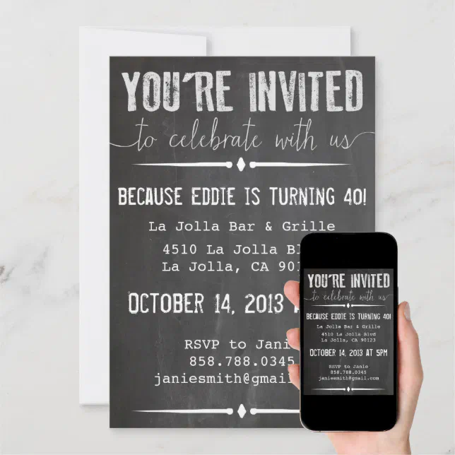 You're Invited Chalkboard Invitation | Zazzle