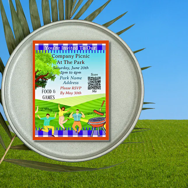 You're Invited, Company Picnic Summer QR code Invitation Postcard | Zazzle