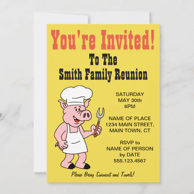 You're Invited Family Reunion Pig Cartoon Invitation | Zazzle