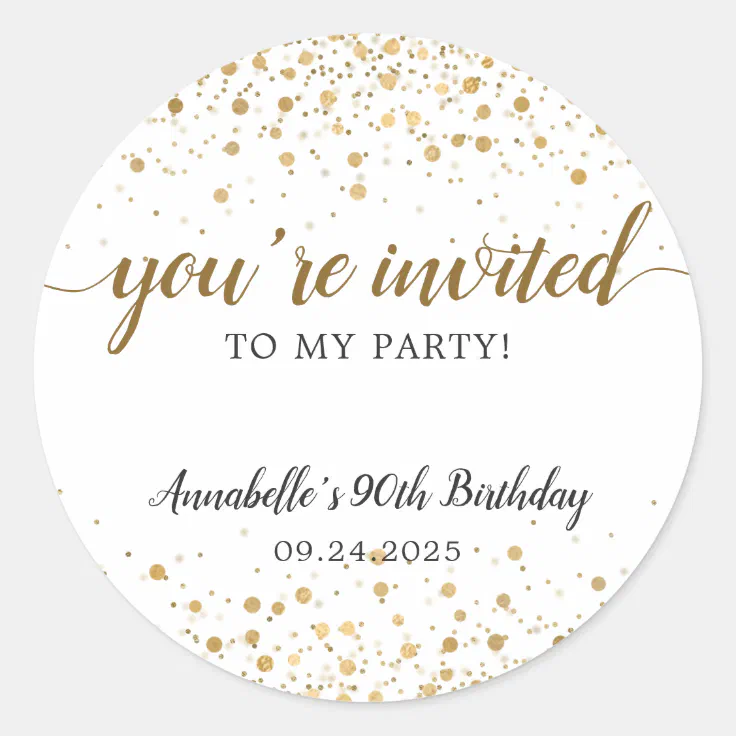 You're Invited Party Gold Confetti Dots Birthday Classic Round Sticker ...