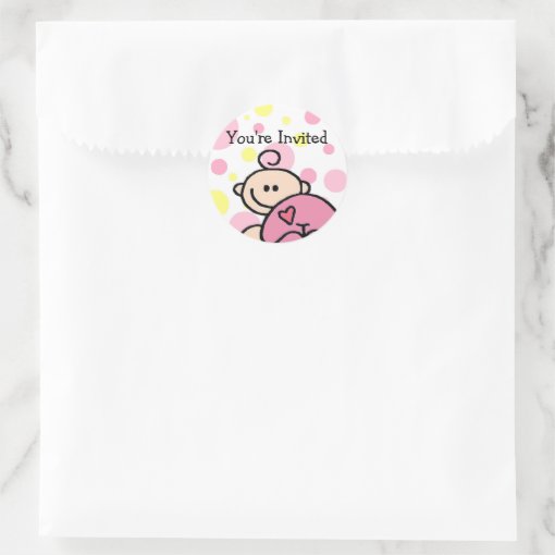 You're Invited Tickled Pink Girl Classic Round Sticker | Zazzle