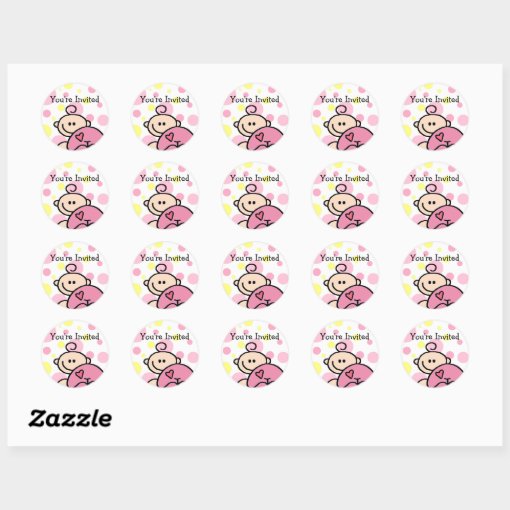 You're Invited Tickled Pink Girl Classic Round Sticker | Zazzle
