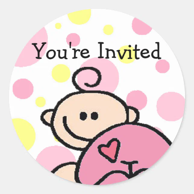 You're Invited Tickled Pink Girl Classic Round Sticker | Zazzle