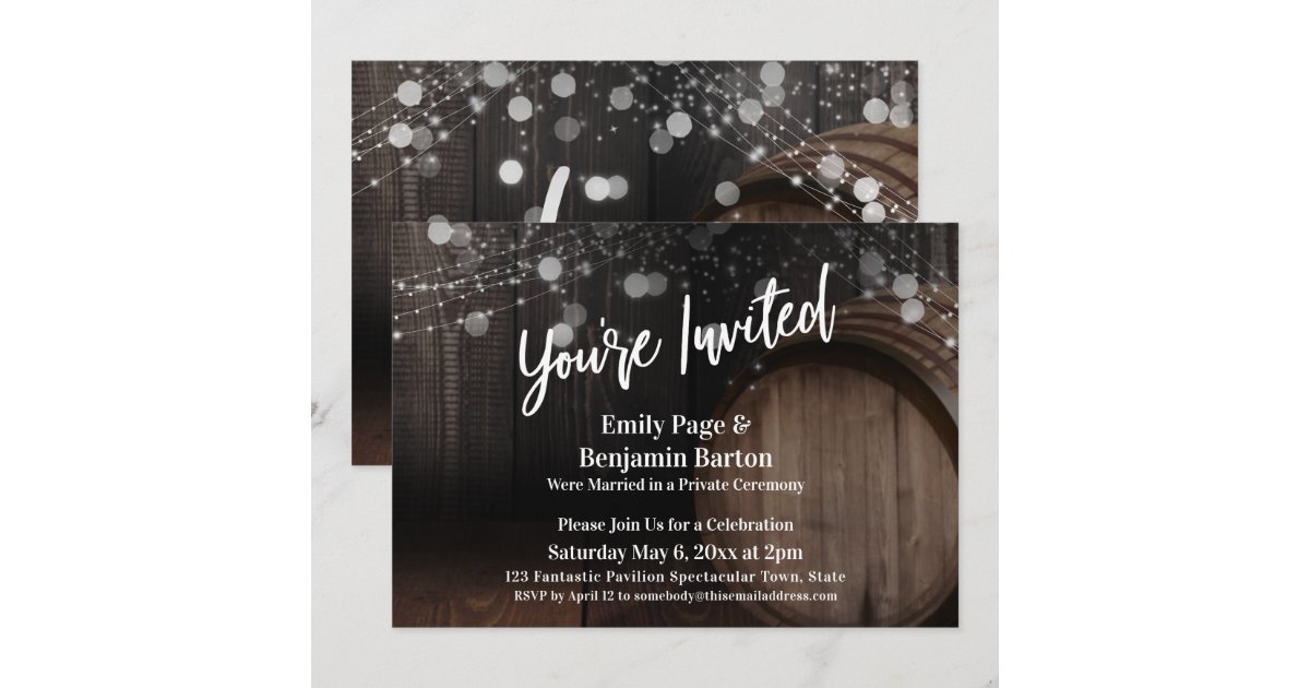 You're Invited Wood Barrel and Lights Reception Invitation | Zazzle
