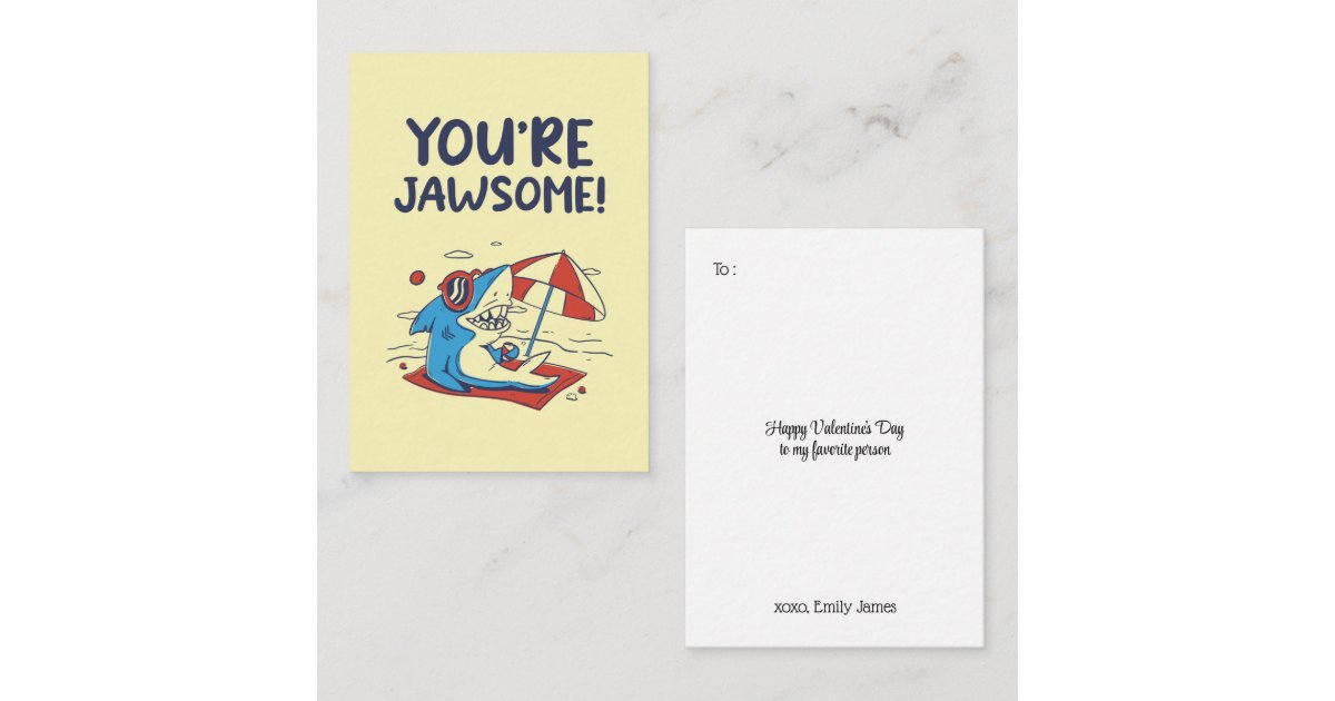 You're Jawsome Cute Shark Funny Kid Valentines Day Note Card | Zazzle