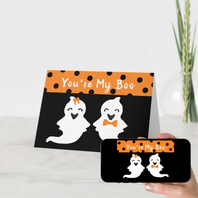 You're My Boo Cute Ghost Halloween Polka Dots Card | Zazzle