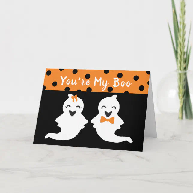 You're My Boo Cute Ghost Halloween Polka Dots Card | Zazzle