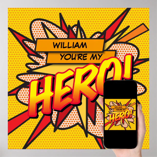 You're my HERO Fun Retro Comic Book Pop Art Poster | Zazzle