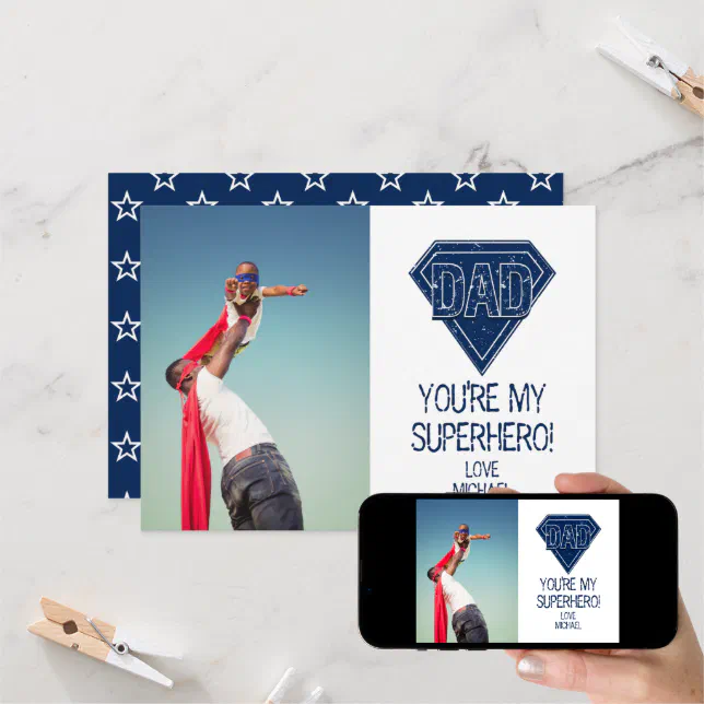 You're My Superhero Dad Father's Day Photo Card | Zazzle