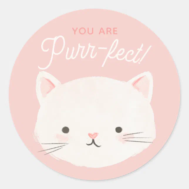You're Purrfect Kitty Cat Classroom Valentine Day Classic Round Sticker ...