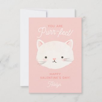 You're Purrfect Kitty Cat Classroom Valentine Day Note Card | Zazzle