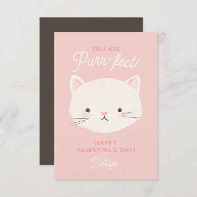 You're Purrfect Kitty Cat Classroom Valentine Day Note Card | Zazzle
