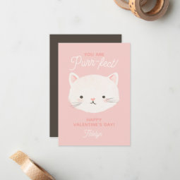 You're Purrfect Kitty Cat Classroom Valentine Day Note Card | Zazzle
