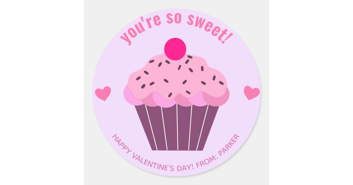 You're so Sweet - Cute Cupcake Classroom Valentine Classic Round ...