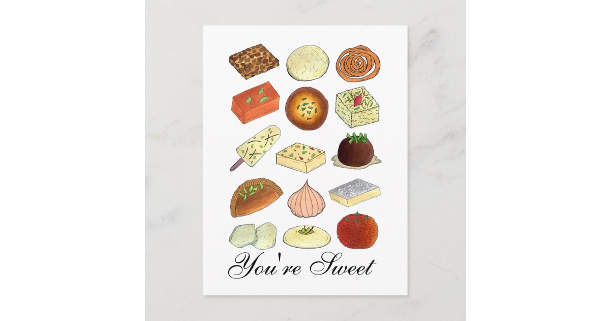 You're Sweet Indian Mithai Sweets Confections Food Postcard | Zazzle