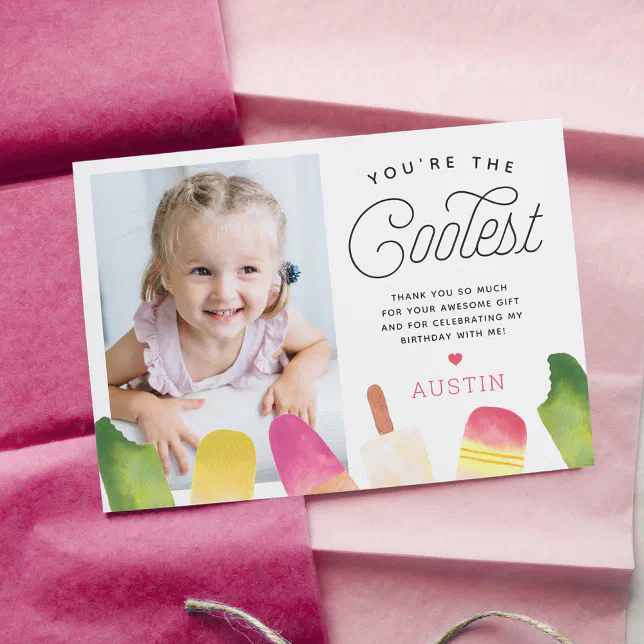 You're The Coolest | Popsicle Theme Kids Photo Thank You Card | Zazzle