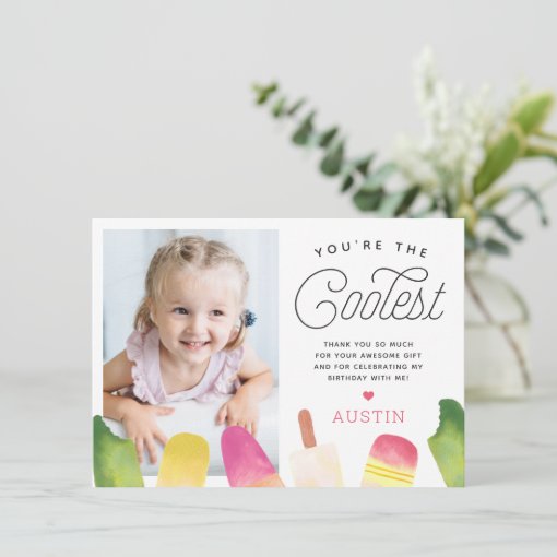 You're The Coolest | Popsicle Theme Kids Photo Thank You Card | Zazzle