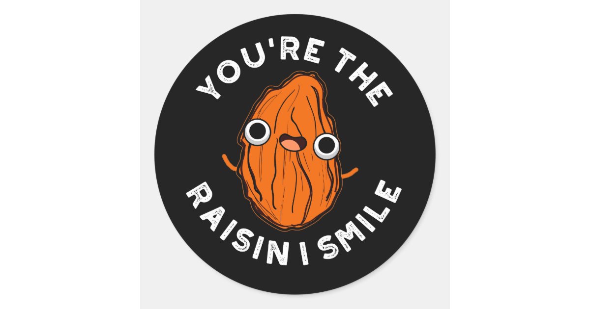 You're The Raisin I Smile Funny Food Pun Dark BG Classic Round Sticker ...