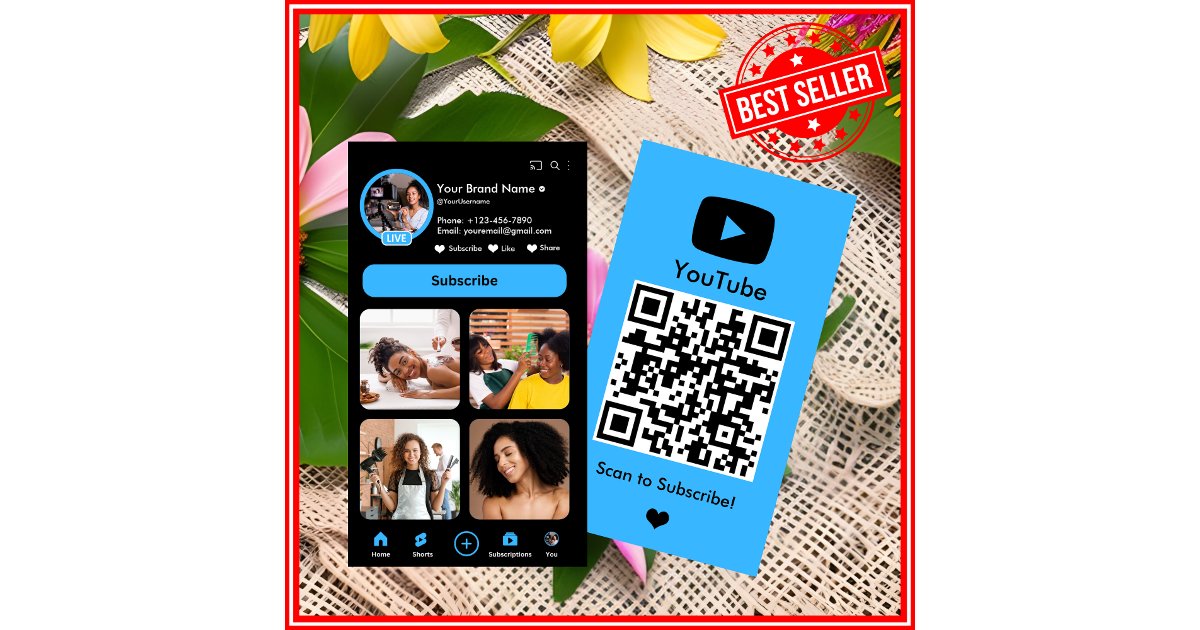 YouTube Blue Influencer Vlogger Creator QR Code Business Card | Zazzle