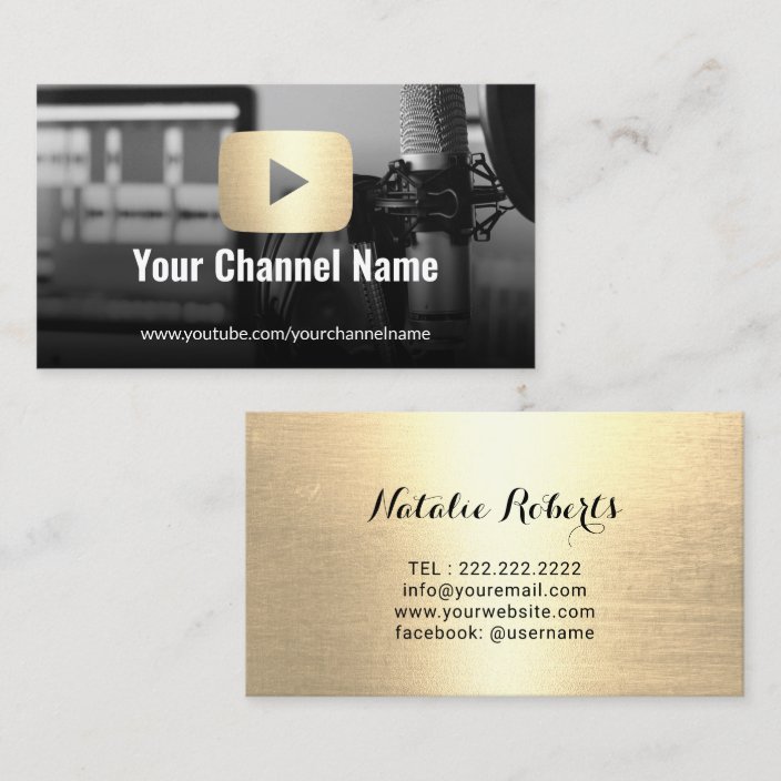 Youtube Channel Custom Photo Modern Gold Youtuber Business Card ...