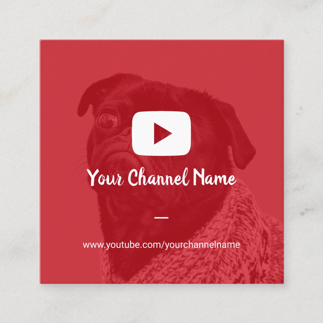 Youtube Channel Custom Red Photo Youtuber Square Business Card | Zazzle