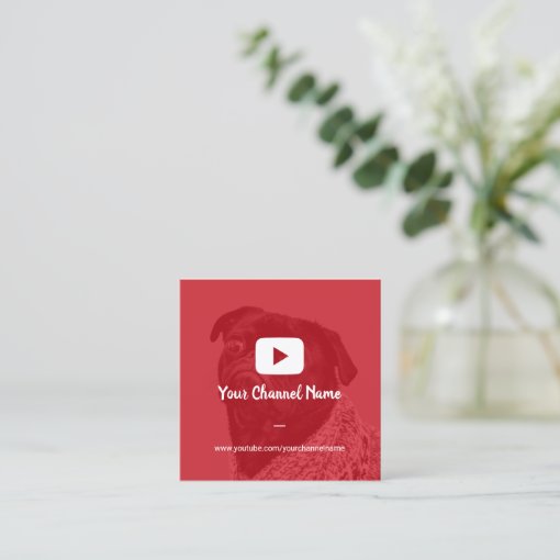 Youtube Channel Custom Red Photo Youtuber Square Business Card | Zazzle