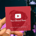 Youtube Channel Custom Red Photo Youtuber Square Business Card | Zazzle