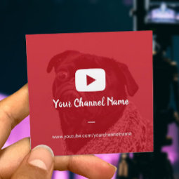 Youtube Channel Custom Red Photo Youtuber Square Business Card | Zazzle