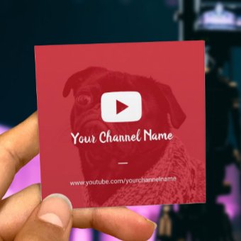 Youtube Channel Custom Red Photo Youtuber Square Business Card | Zazzle