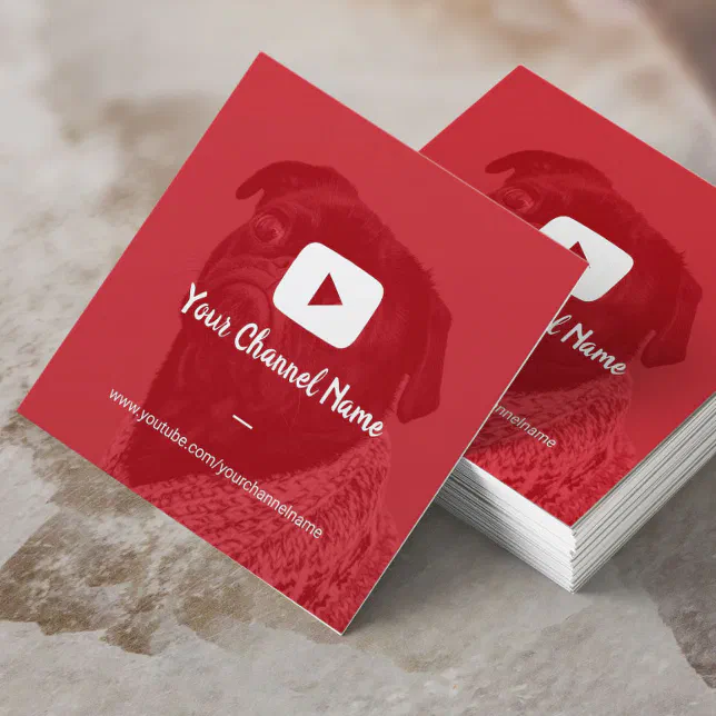 Youtube Channel Custom Red Photo Youtuber Square Business Card | Zazzle