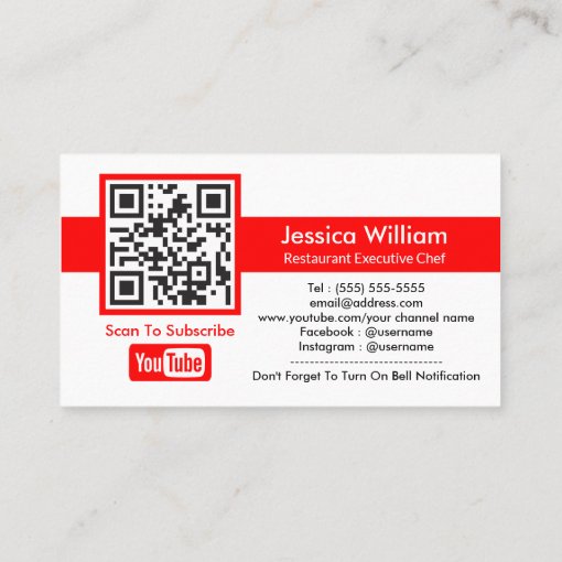 Youtube Channel With QR Code And Profile Photo Business Card | Zazzle