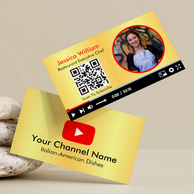 Youtube Vlogger Channel With QR Code Golden Business Card | Zazzle