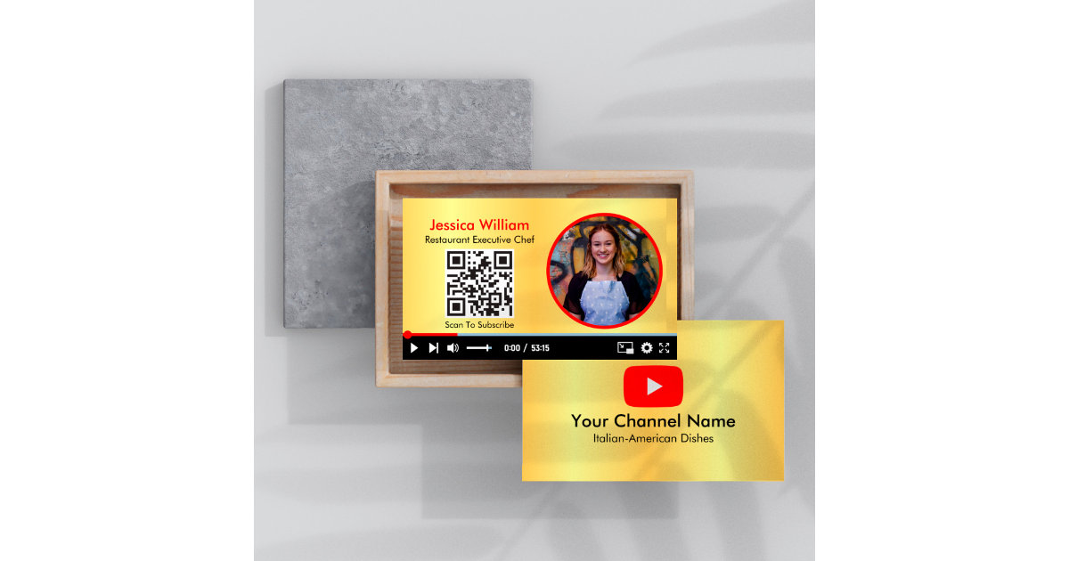 Youtube Vlogger Channel With QR Code Golden Business Card | Zazzle