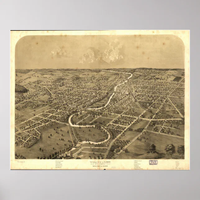 Ypsilanti Michigan 1868 Antique Panoramic Map Poster | Zazzle