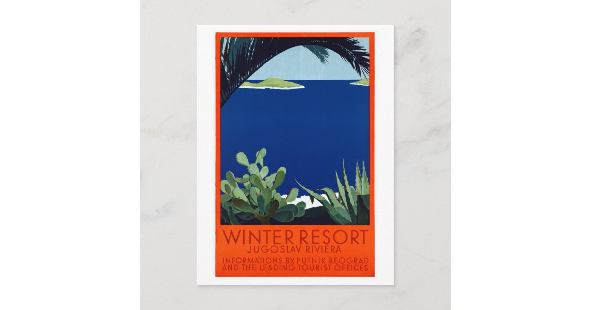 Yugoslavia Putnik Vintage Travel Poster Restored Postcard | Zazzle