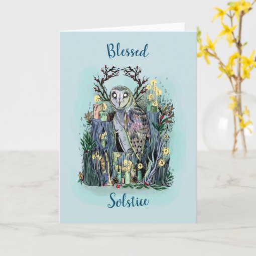 Yule Winter Solstice Barn Owl With Runes Card | Zazzle