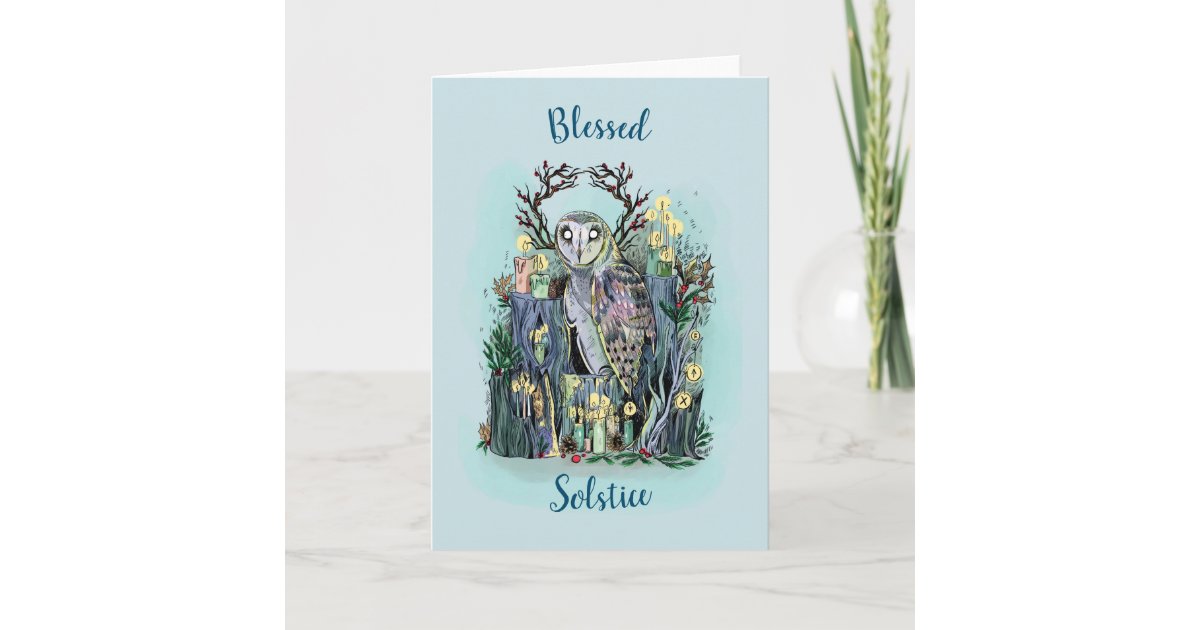 Yule Winter Solstice Barn Owl With Runes Card | Zazzle