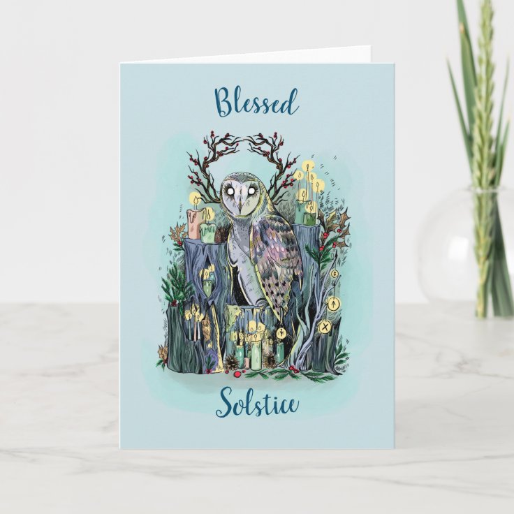 Yule Winter Solstice Barn Owl With Runes Card | Zazzle