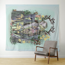 Yule Winter Solstice Barn Owl With Runes Tapestry | Zazzle