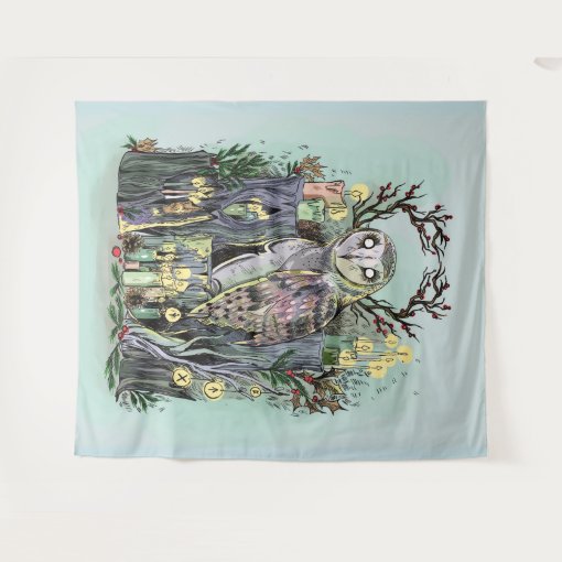 Yule Winter Solstice Barn Owl With Runes Tapestry | Zazzle
