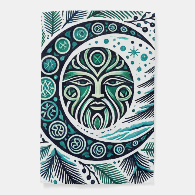Yule Winter Solstice Greenman Garden Flag | Zazzle