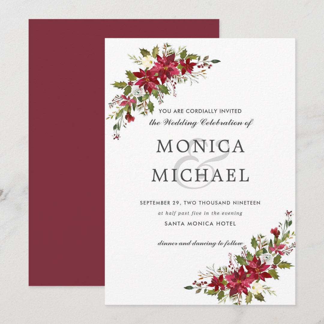 Yuletide | Christmas Winter Floral Corner Wedding Invitation | Zazzle