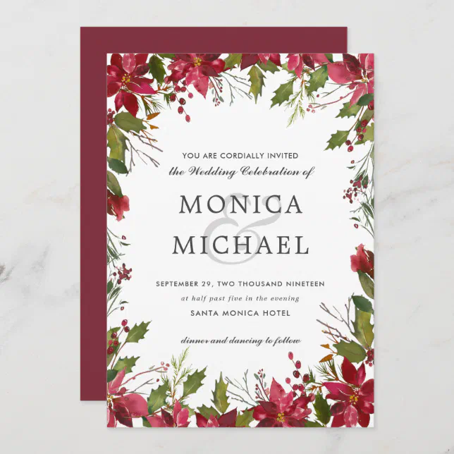 Yuletide | Christmas Winter Floral Frame Wedding Invitation | Zazzle