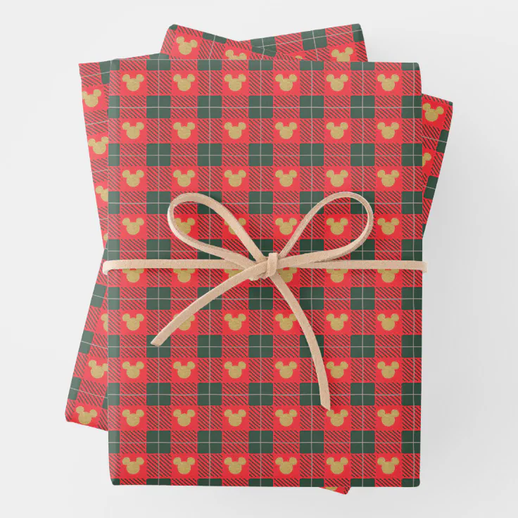 Yuletide Joy | Mickey Christmas Plaid Pattern Wrapping Paper Sheets ...
